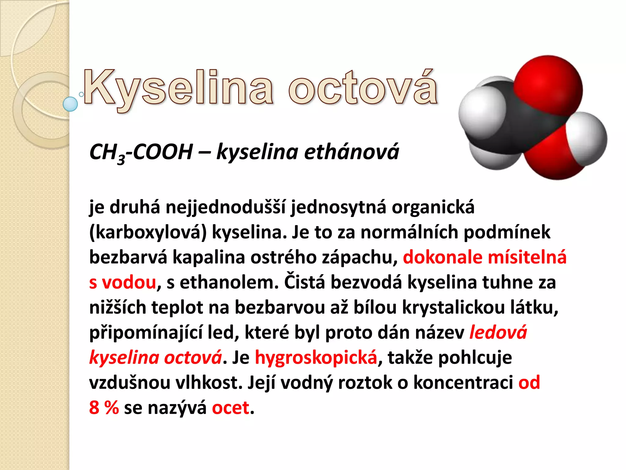 Karboxylové kyseliny - kyselina octová | PPTX