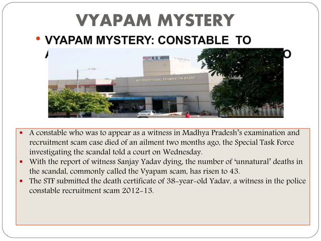 VYAPAM SCAM - EXPLAINED | PPTX | Crime & Harmful Acts to Individuals ...