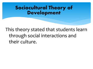 Vygotsky's Sociocultural Theory of Development | PPTX