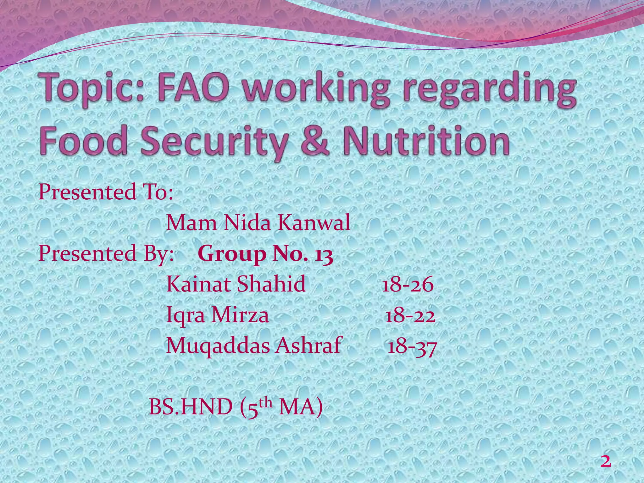 FAO working regarding food safety | PPT