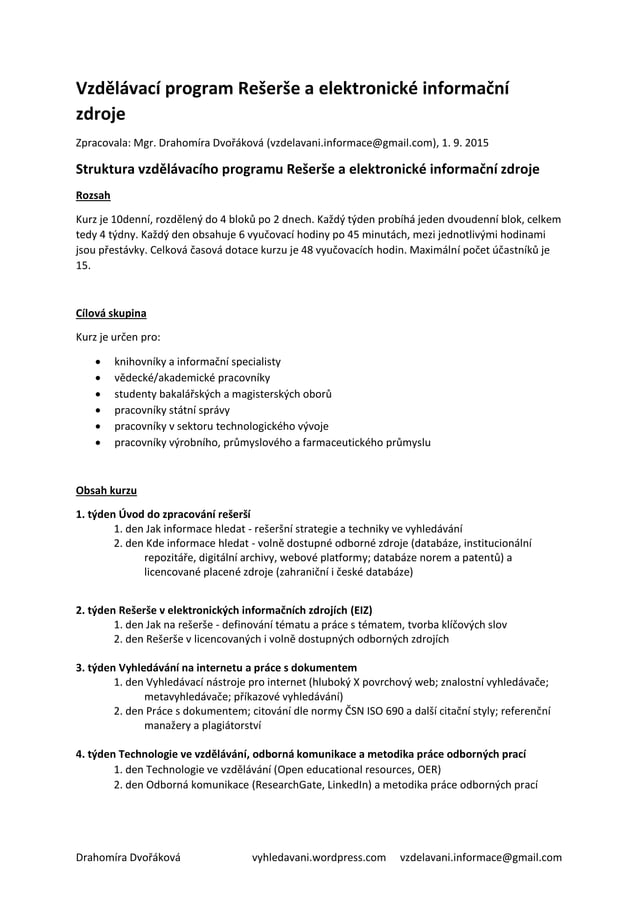 Vzdělávací program Rešerše a elektronické informační zdroje