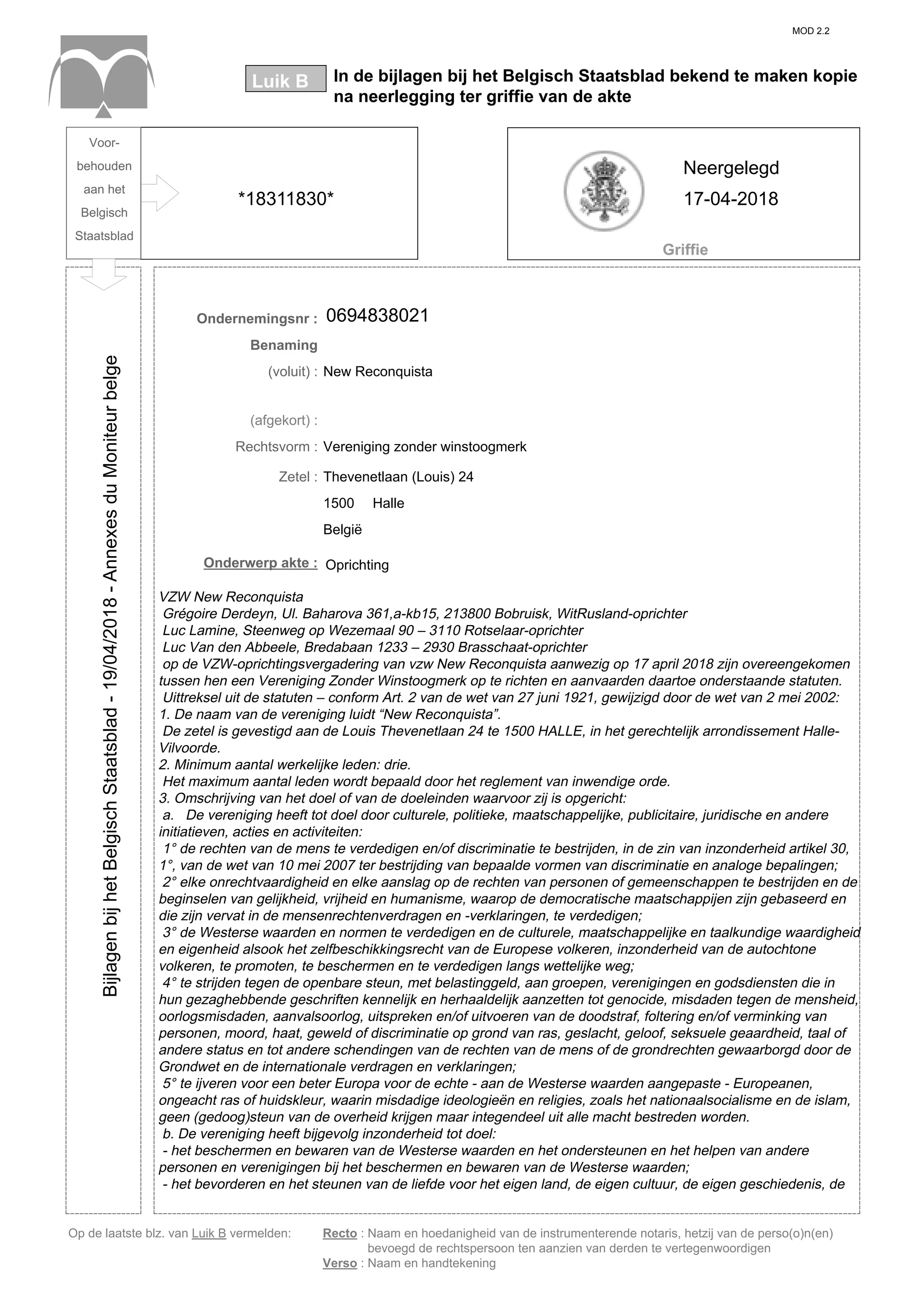 Vzw New Reconquista wil Westerse waarden beschermen | PDF