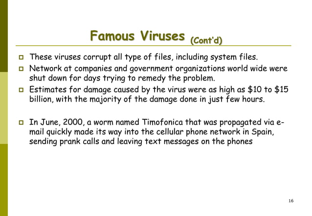 Computer Viruses and Classification lecture slides ppt | PPT