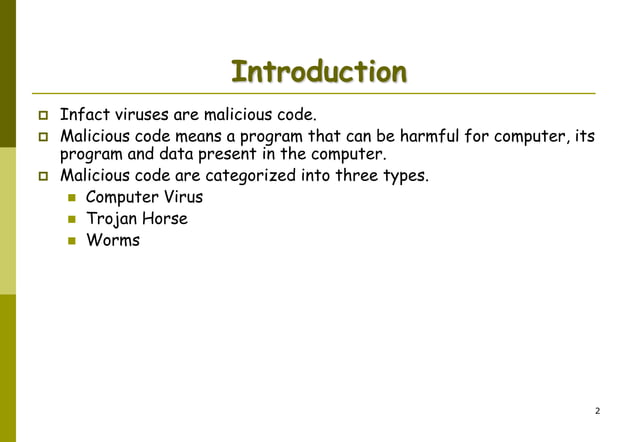 Computer Viruses and Classification lecture slides ppt | PPT