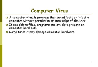 Computer Viruses and Classification lecture slides ppt | PPT