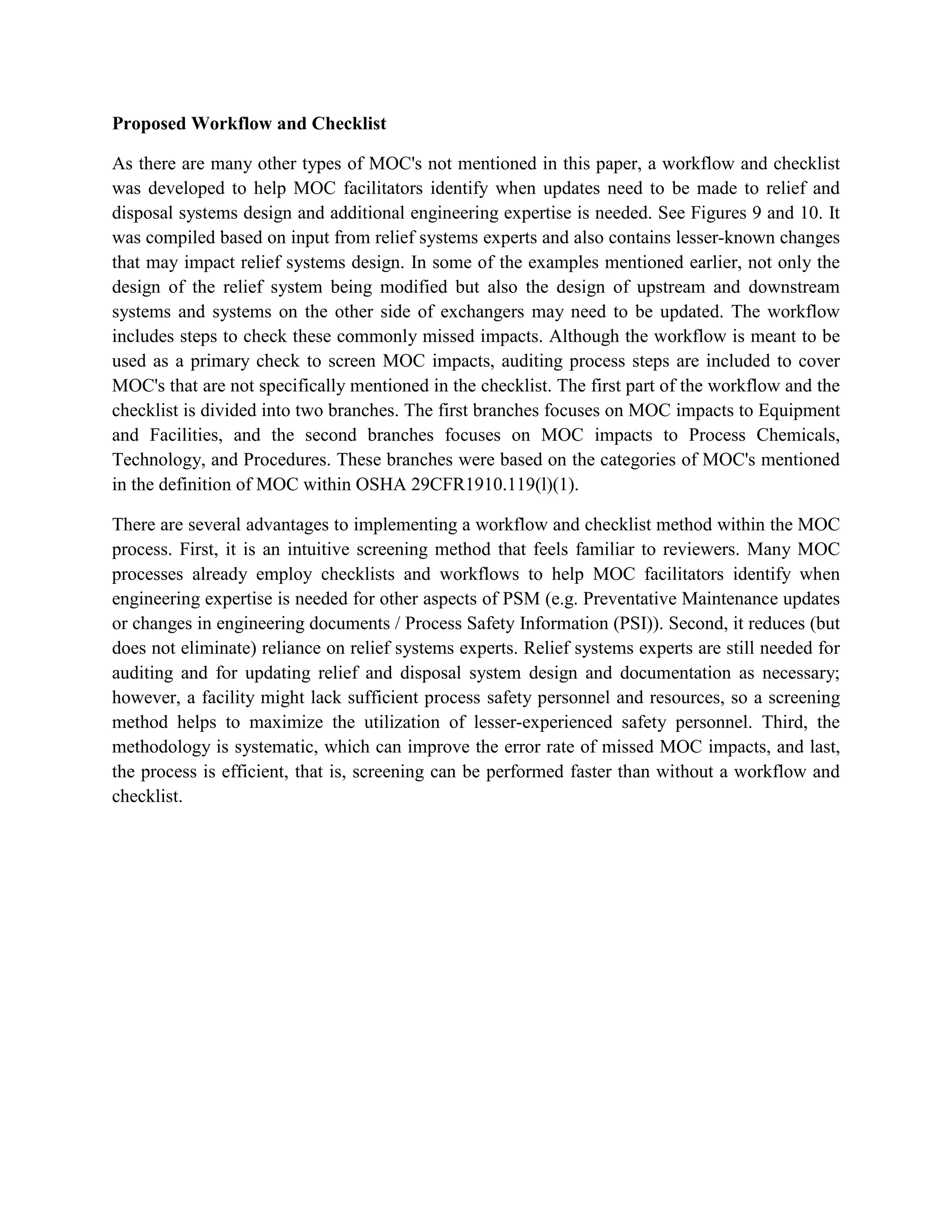 MOC Impact Workflow to Ensure that Relief Systems PSI is Updated with ...