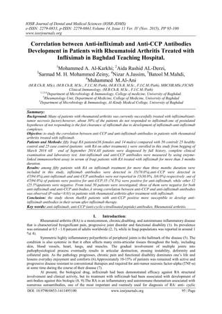 Correlation between Anti-infliximab and Anti-CCP Antibodies Development in Patients with ...