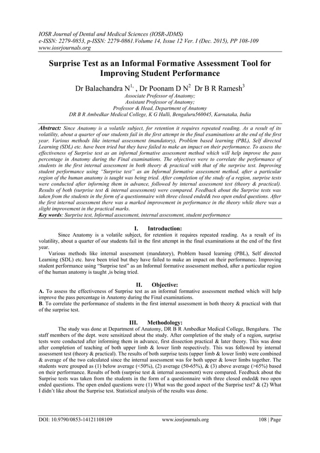 Surprise Test as an Informal Formative Assessment Tool for Improving ...