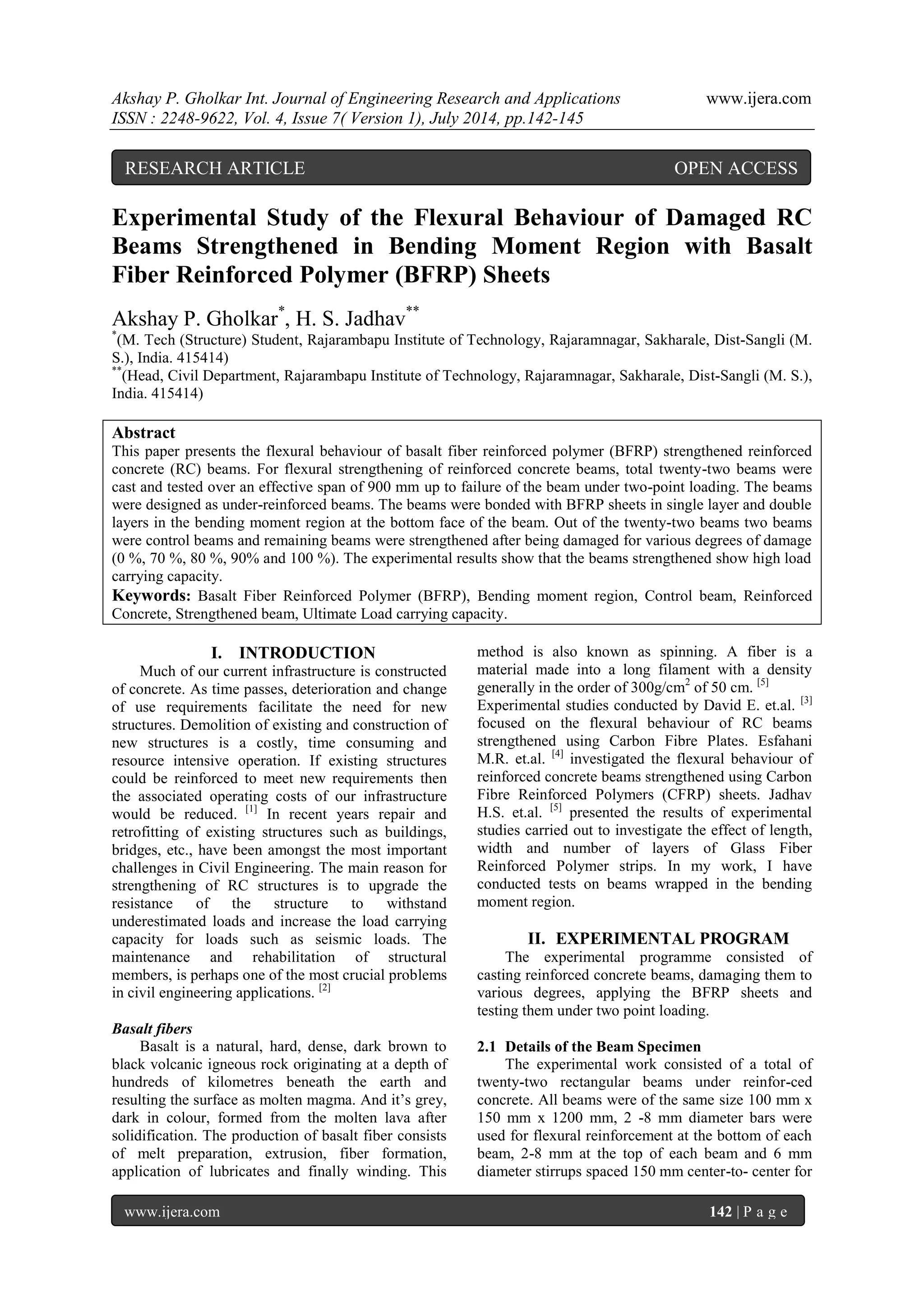 Experimental Study of the Flexural Behaviour of Damaged RC Beams ...