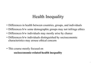 INEQUALITY IN HEALTH AND HEALTCARE intro | PDF