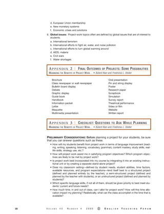 Maximizing the benefits of Project Work in a FL classroom | PDF