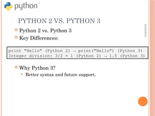 Python History and Basics with practical example | PPTX
