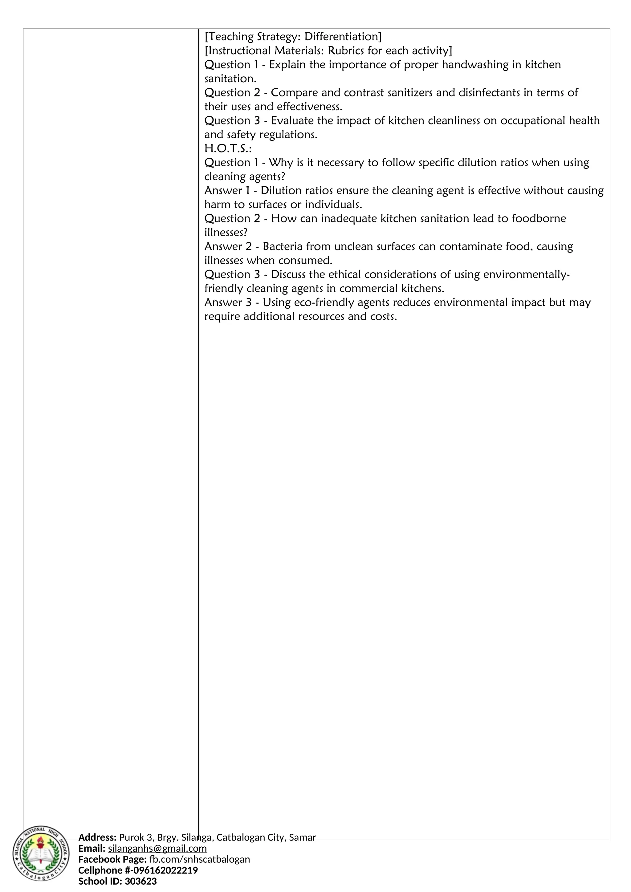 Cookery Lesson Plan 4 A's Silanga National High School | PDF