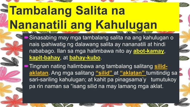 W1-Day1 Natutukoy ang kahulugan ng mga tambalang salita na nananatili ang kahulugan.pptx