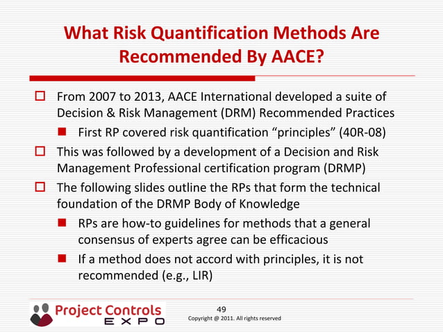 Session W1 - Reliable Risk Quantification For Project Cost and Schedule ...