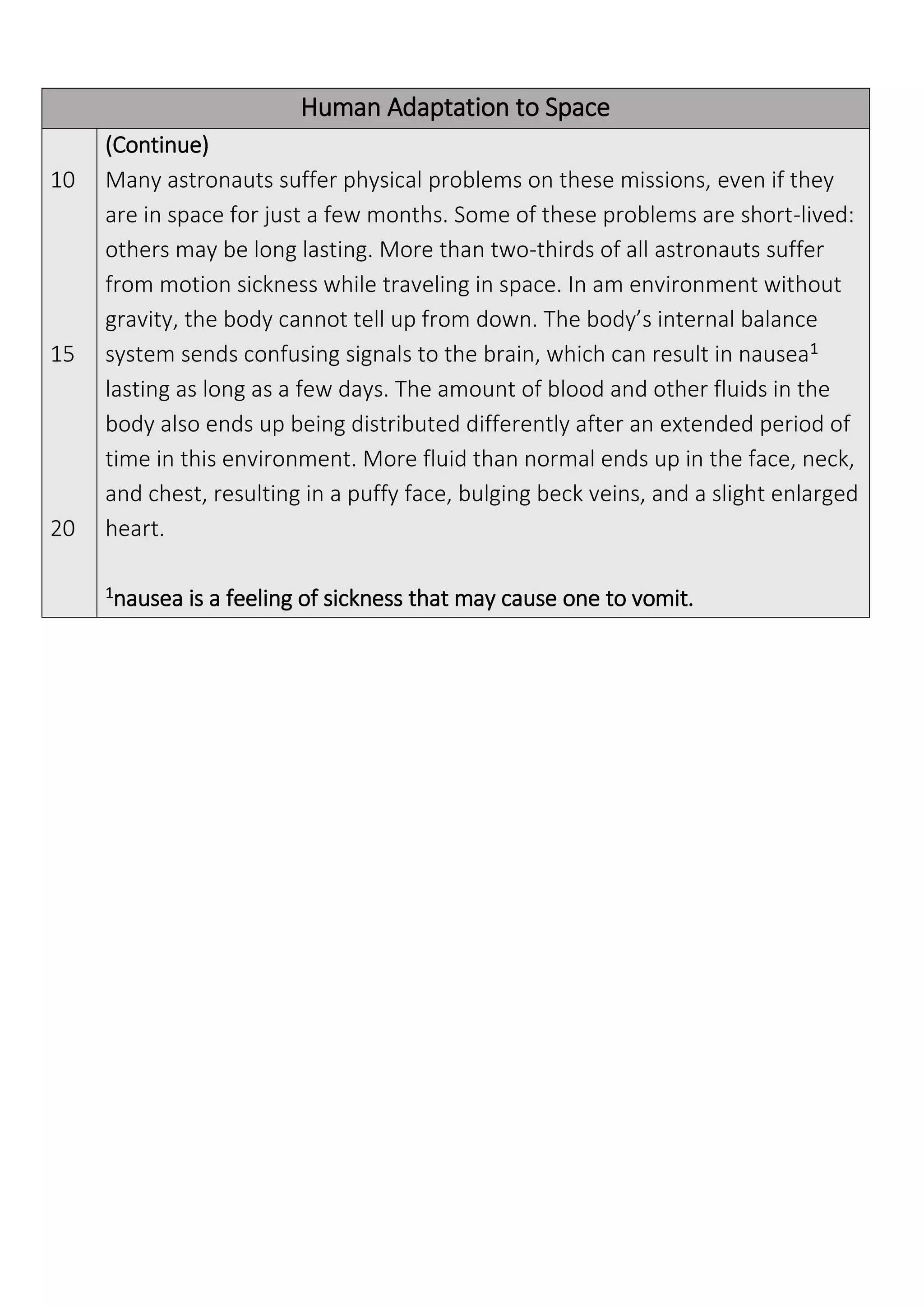 Human Adaptation to Space Part 2 | PDF