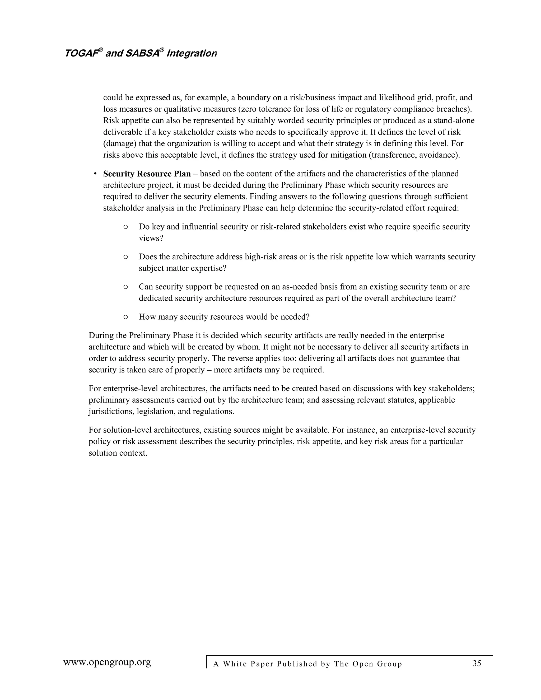 SABSA - TOGAF Integration White Paper | PDF