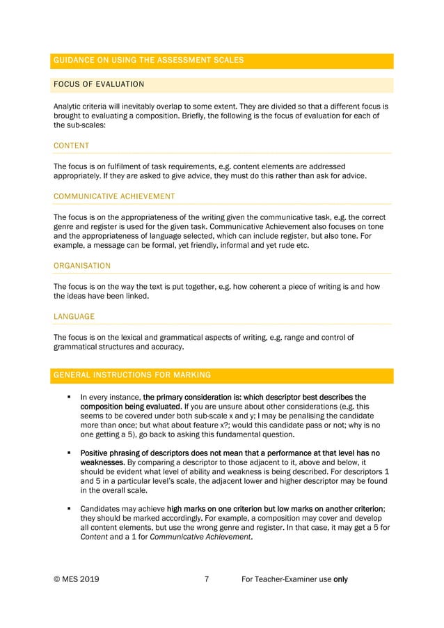 W1 mes pt3 instructions to writing examiners v3 | PDF | Standardized ...