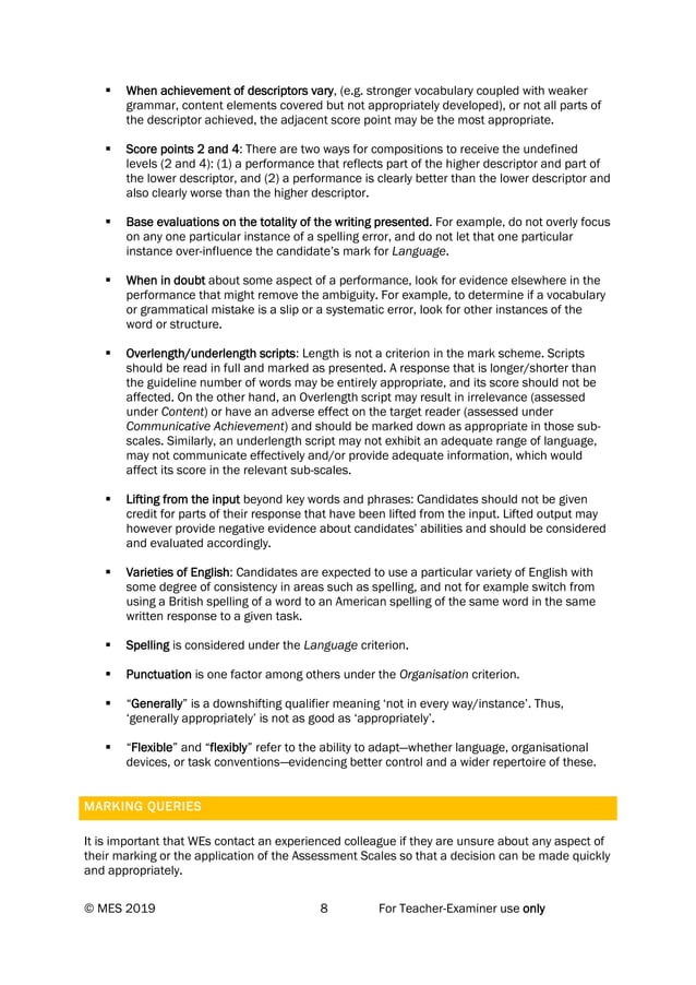 W1 mes pt3 instructions to writing examiners v3 | PDF | Standardized ...