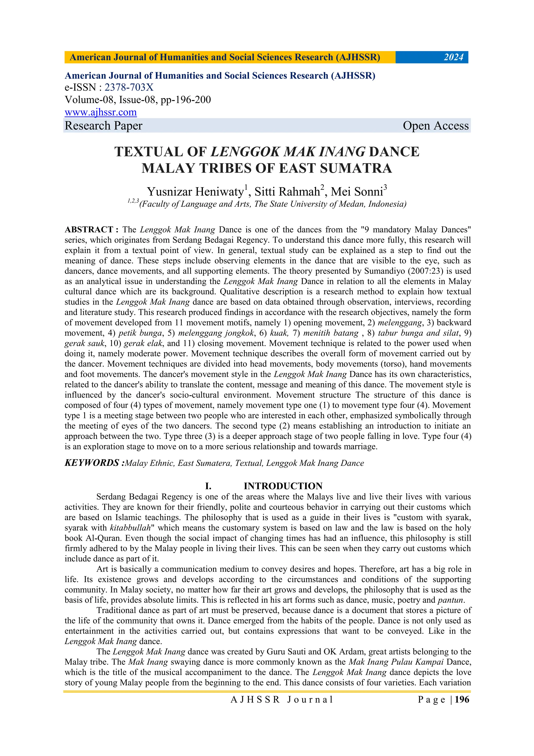 TEXTUAL OF LENGGOK MAK INANG DANCE MALAY TRIBES OF EAST SUMATRA | PDF