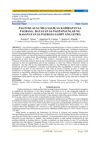 PAGTUKLAS SA MGA SALIK SA KAHIRAPAN SA PAGBASA: BATAYAN SA PAGPAPAUNLAD NG KASANAYAN SA PAGBASA ...