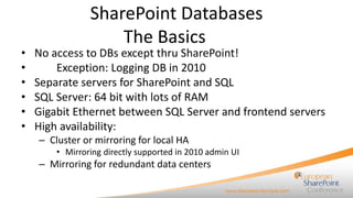 SQL Server and SharePoint - Best Practices presented by Steffen Krause, Microsoft | PPT