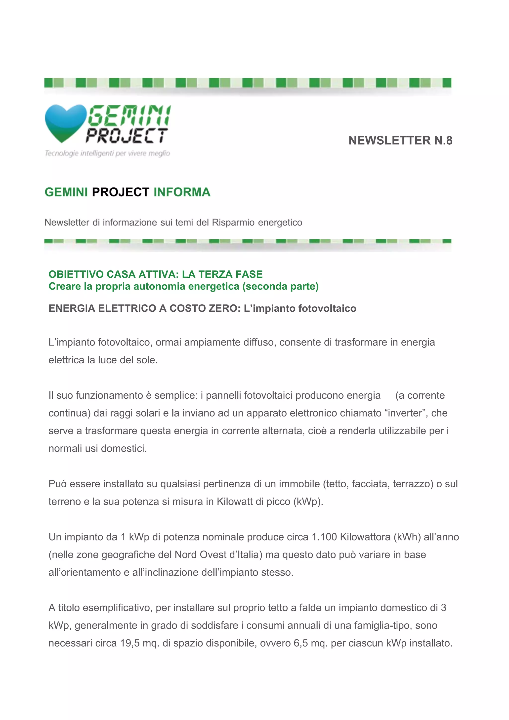 Newsletter 8 gemini project srl | PDF