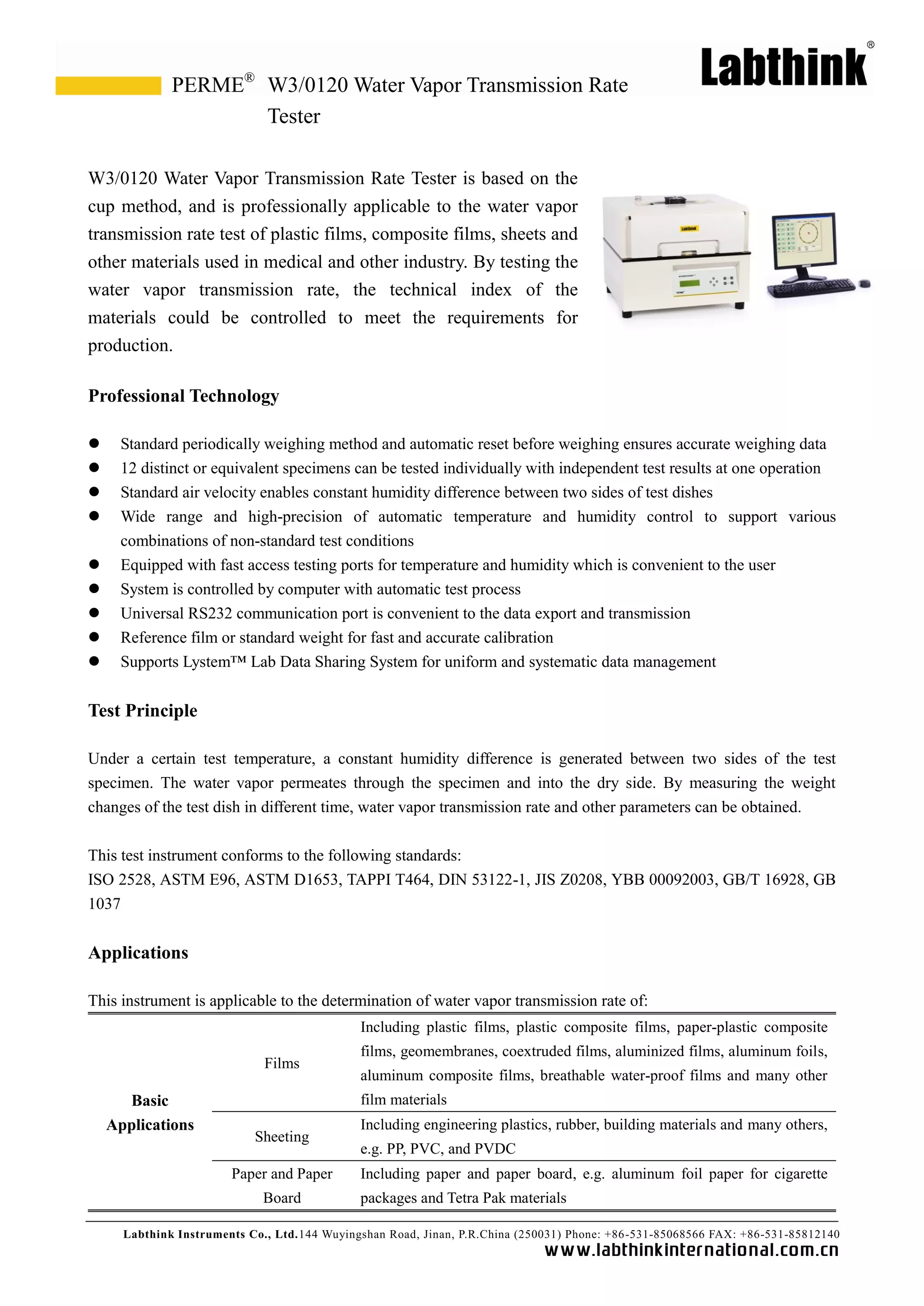 W3 0120-Water-Vapor-Transmission-rate-Tester | PDF