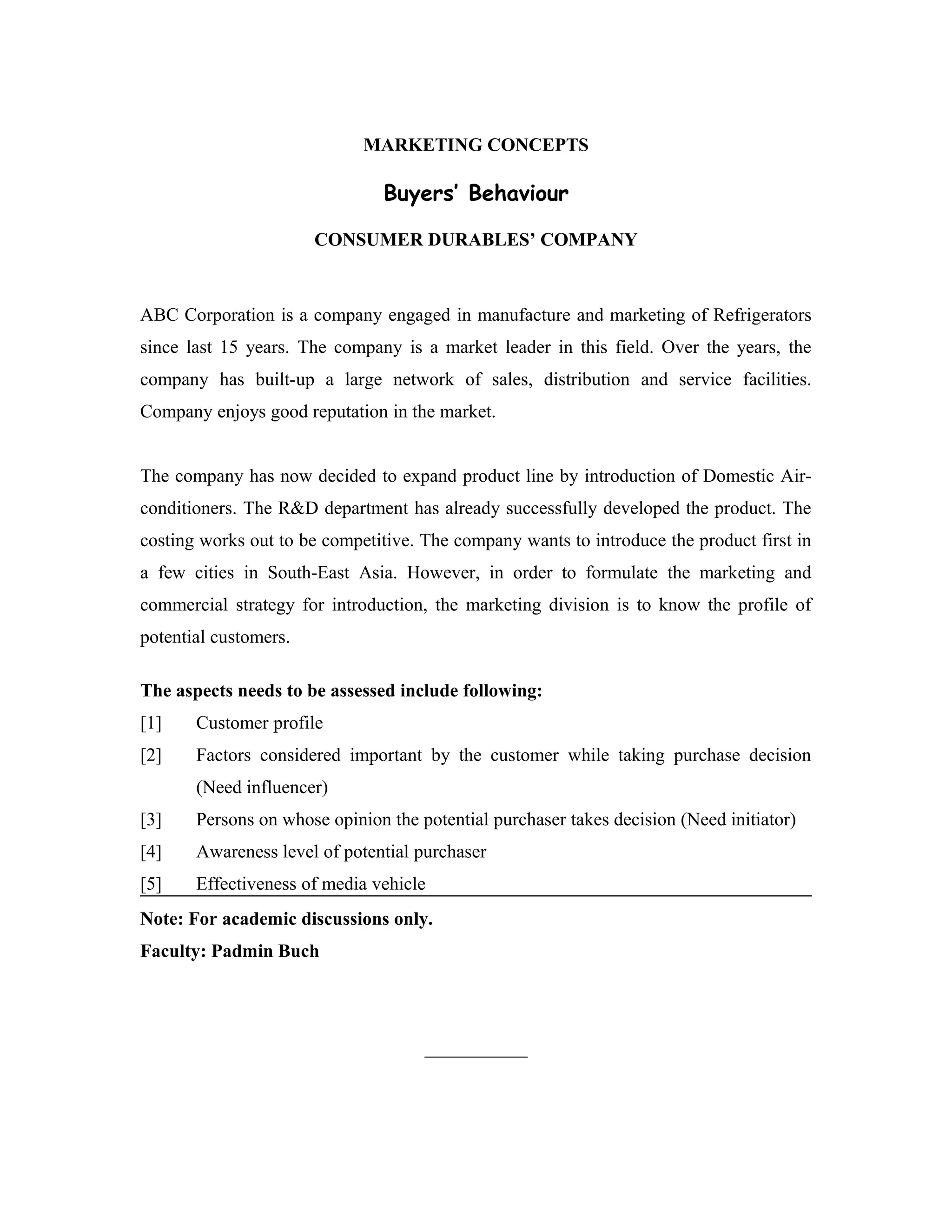 Marketing-case study on buyers behavior | DOC