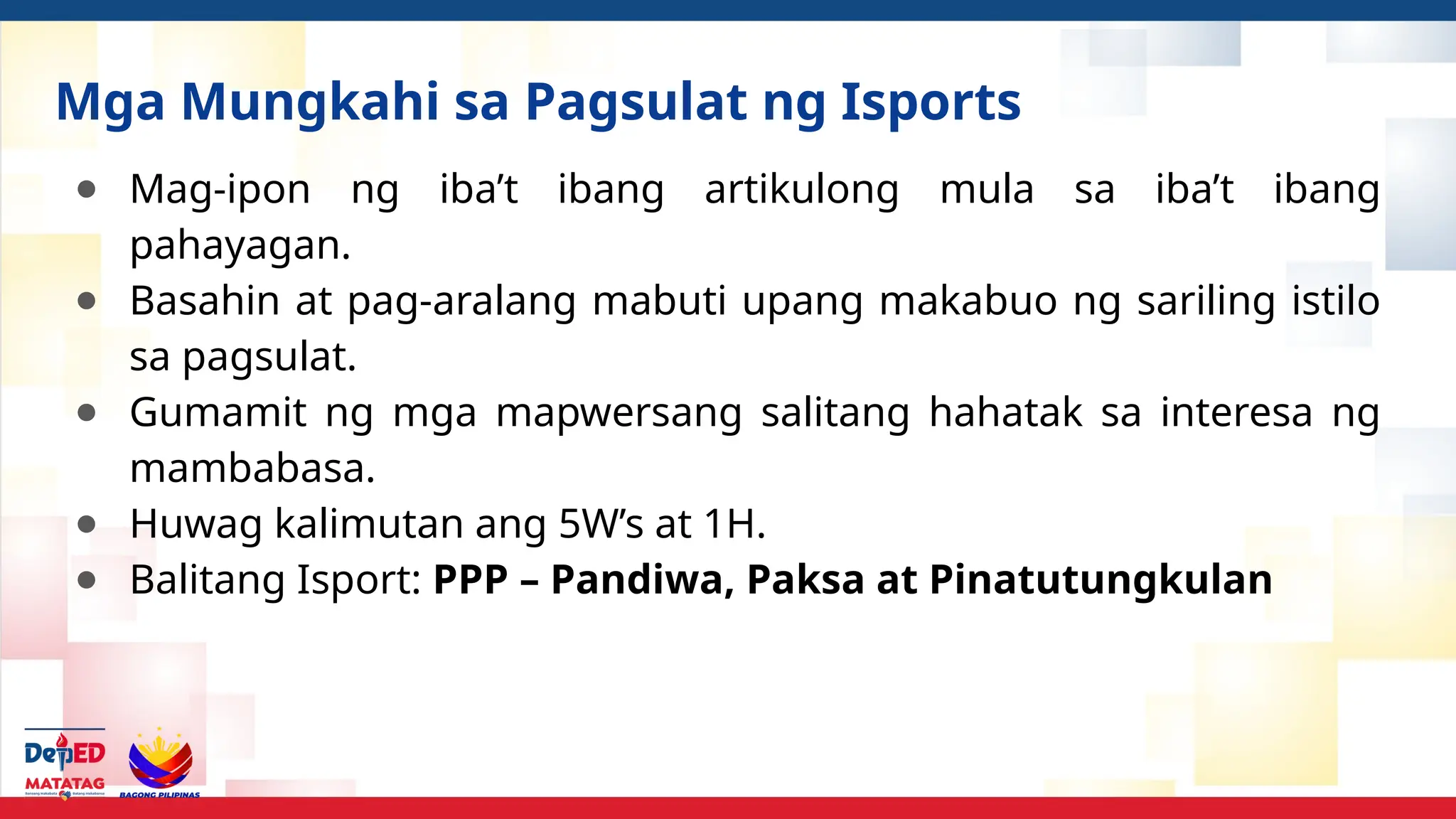 W3 - Pagsulat ng Isports sa Pahayagang Pampaaralan | PPTX