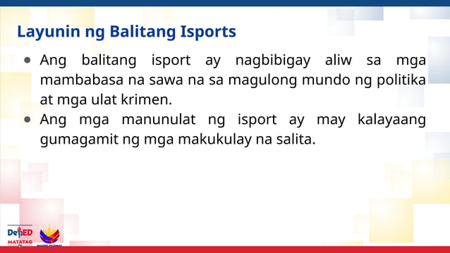 W3 - Pagsulat ng Isports sa Pahayagang Pampaaralan | PPTX