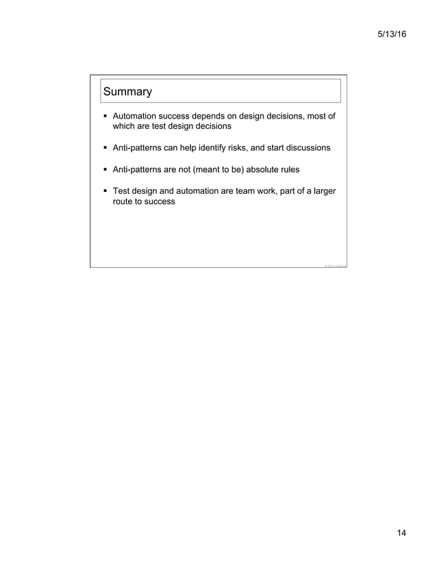 Anti-Patterns for Automated Testing | PDF