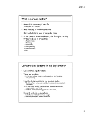 Anti-Patterns for Automated Testing | PDF