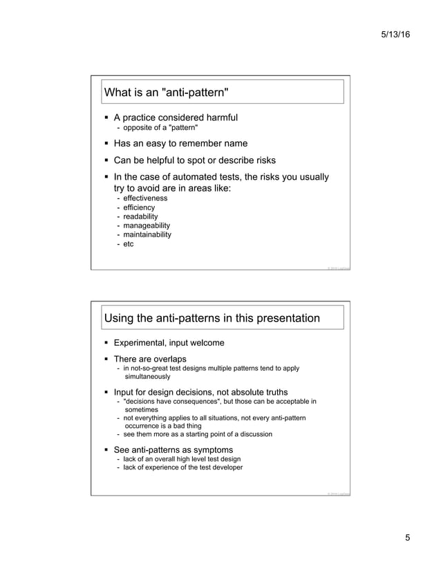 Anti-Patterns for Automated Testing | PDF