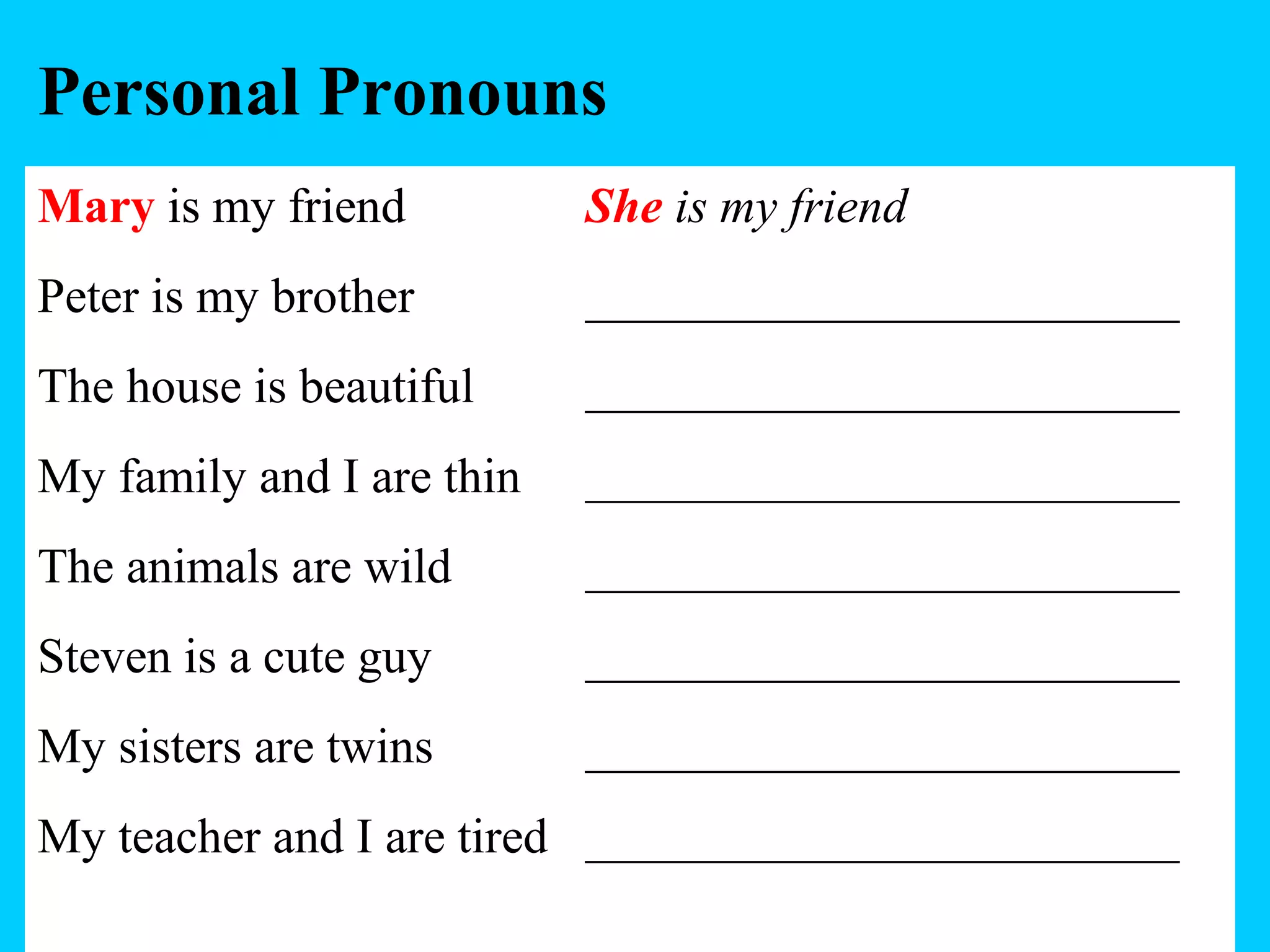 Personal pronouns + verb to be | PPT