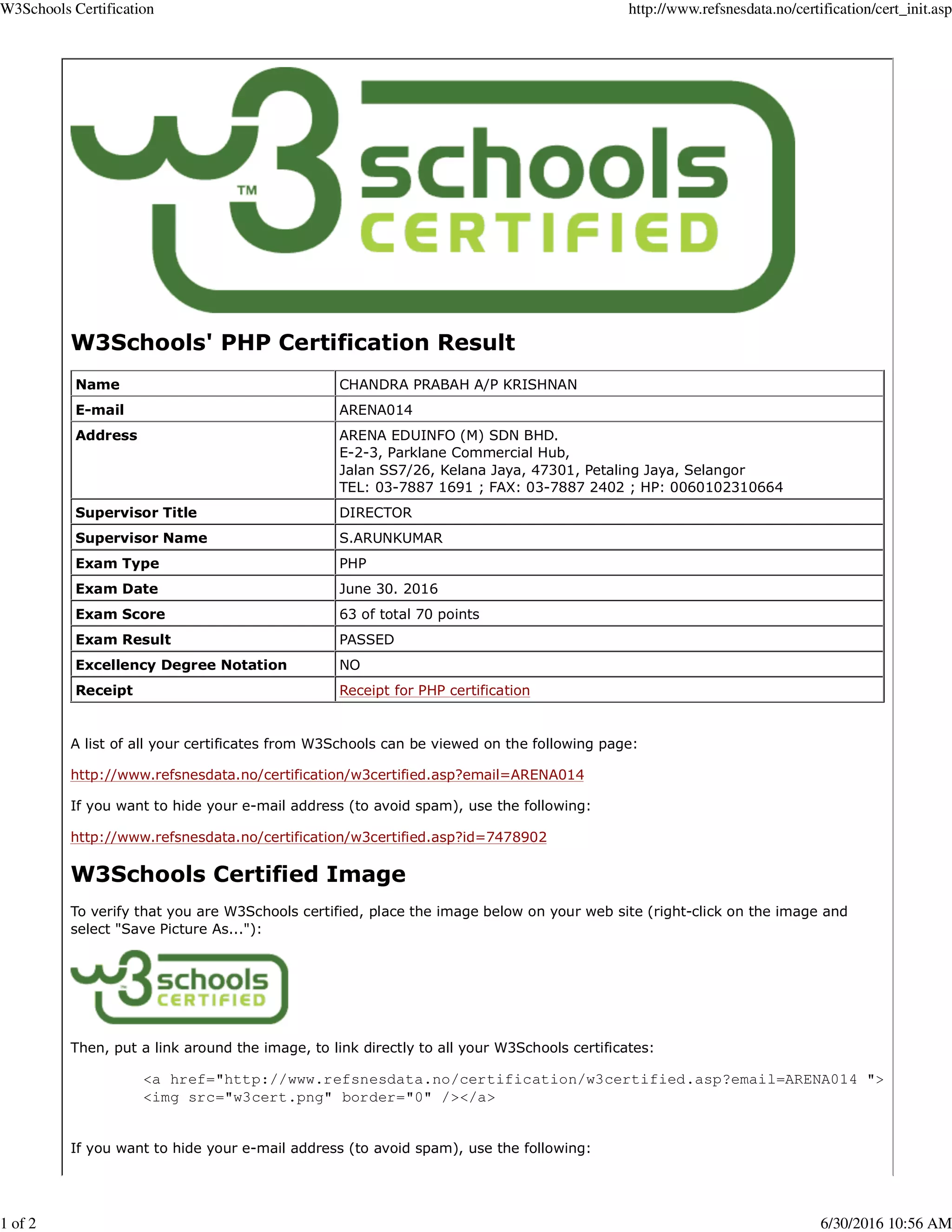 W3 schools certification | PDF