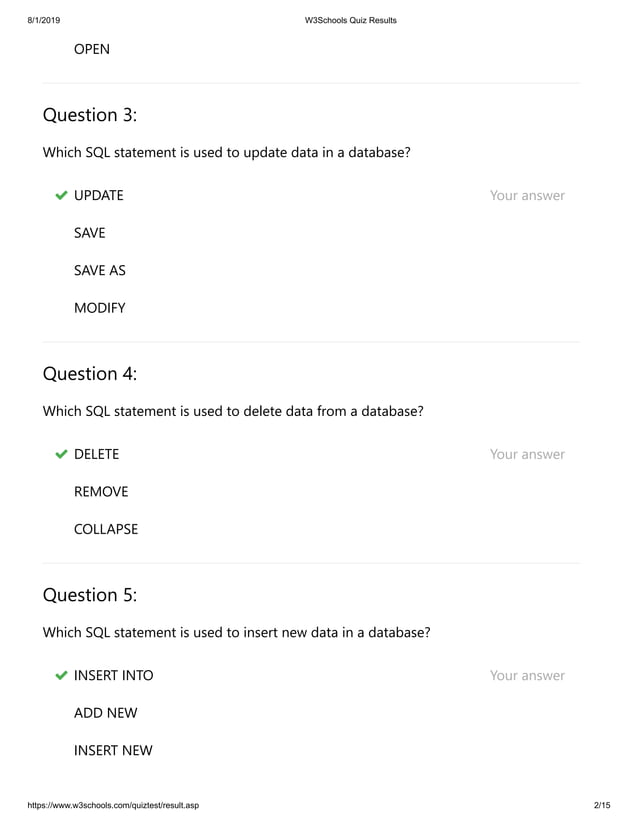 SQL Quiz | PDF
