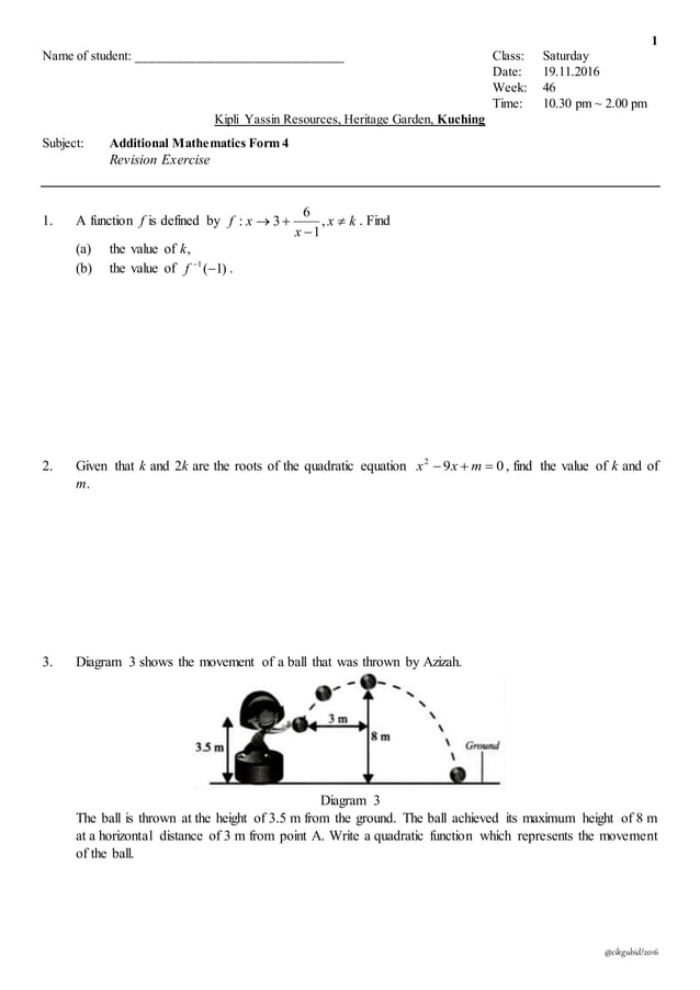 Revision Exercise Addmaths Form 4 2016 | PDF
