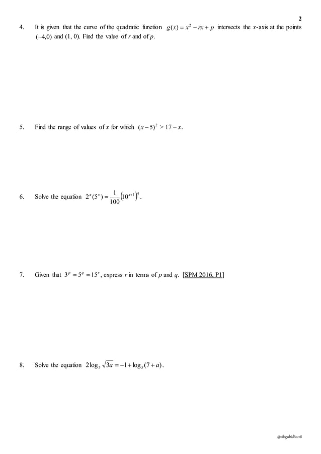 Revision Exercise Addmaths Form 4 2016 | PDF