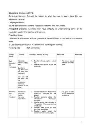 Lesson plan Grammar ( Yesterday and Today-possesive pronouns) | DOCX ...