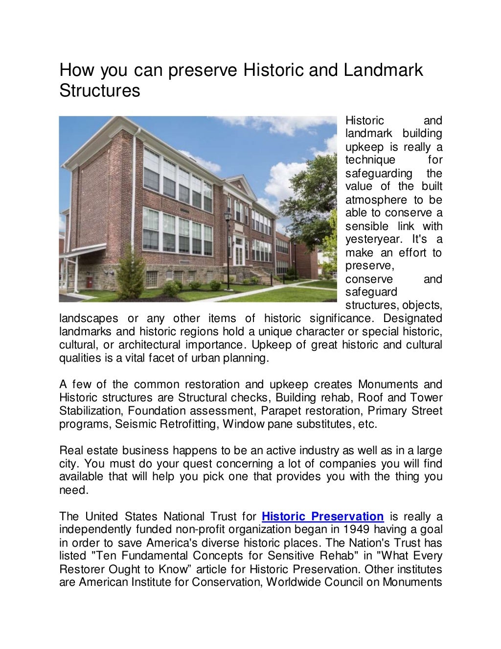 How you can preserve Historic and Landmark Structures