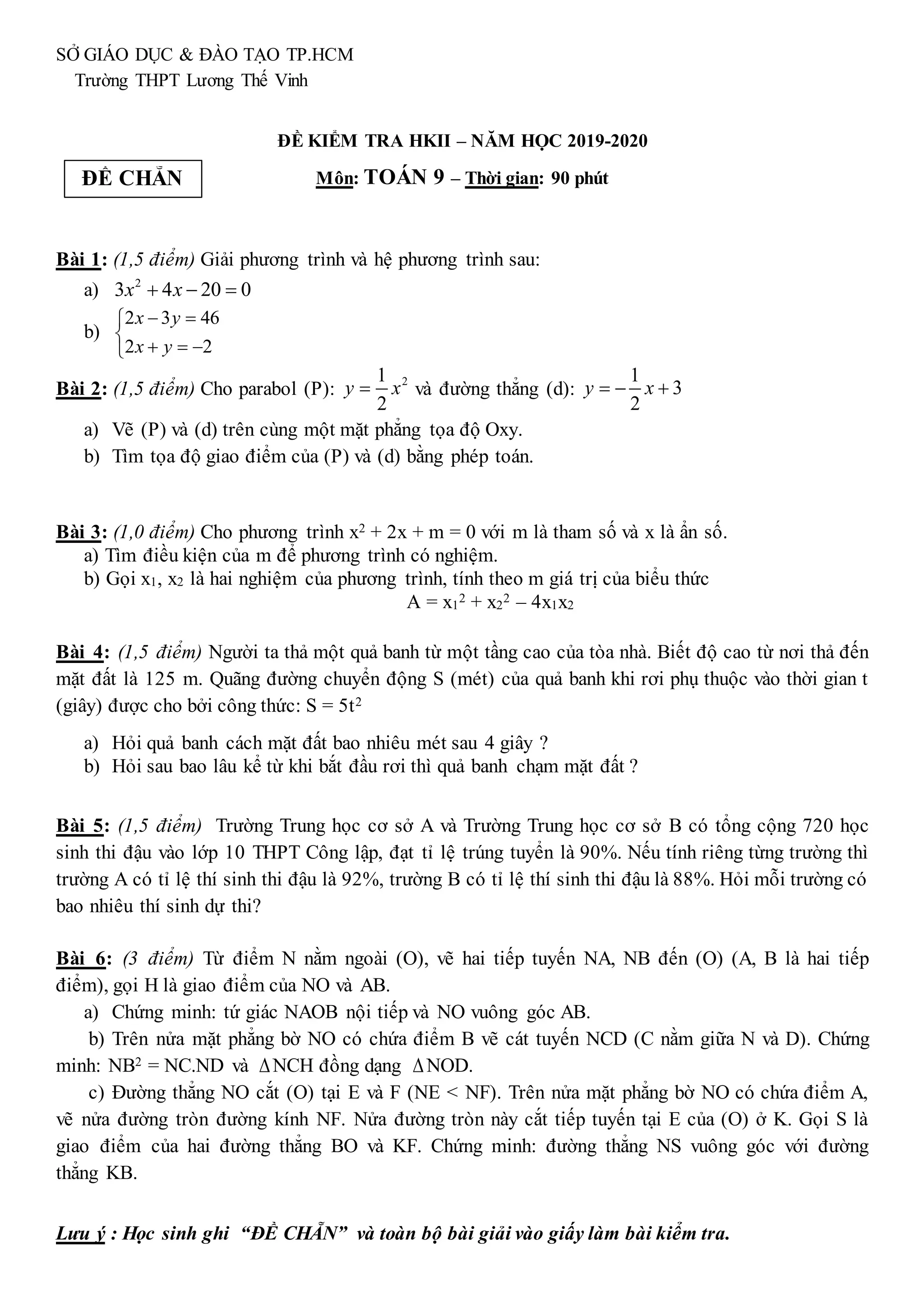 Đề Thi HK2 Toán 9 - THCS THPT Lương Thế Vinh | DOCX