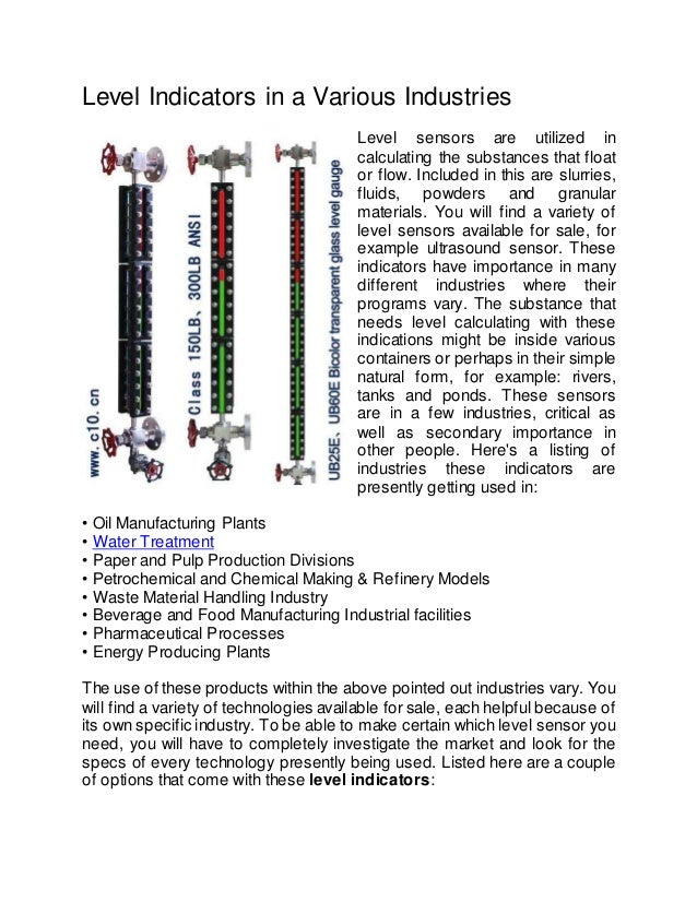 Level Indicators in a Various Industries