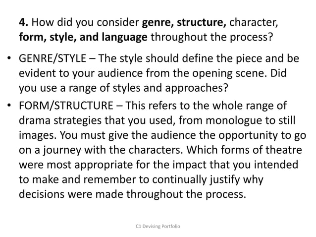GCSE Drama C1 Devising - portfolio guidelines | PPTX | Arts and Crafts ...