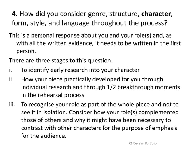 GCSE Drama C1 Devising - portfolio guidelines | PPTX | Arts and Crafts ...