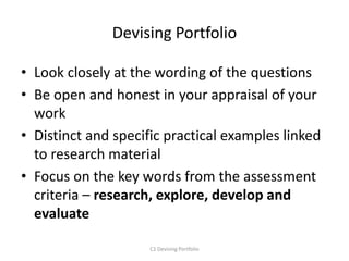 GCSE Drama C1 Devising - portfolio guidelines | PPTX