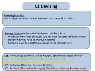 GCSE Drama C1 Devising - portfolio guidelines | PPTX