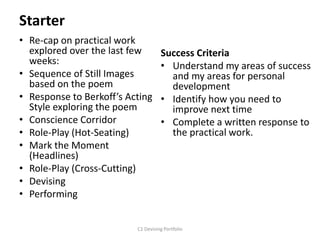 GCSE Drama C1 Devising - portfolio guidelines | PPTX