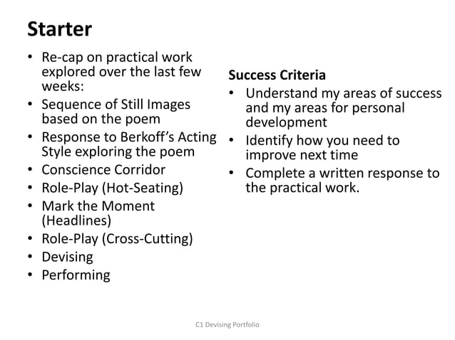 GCSE Drama C1 Devising - portfolio guidelines | PPTX | Arts and Crafts ...