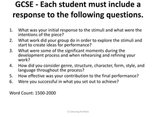GCSE Drama C1 Devising - portfolio guidelines | PPTX